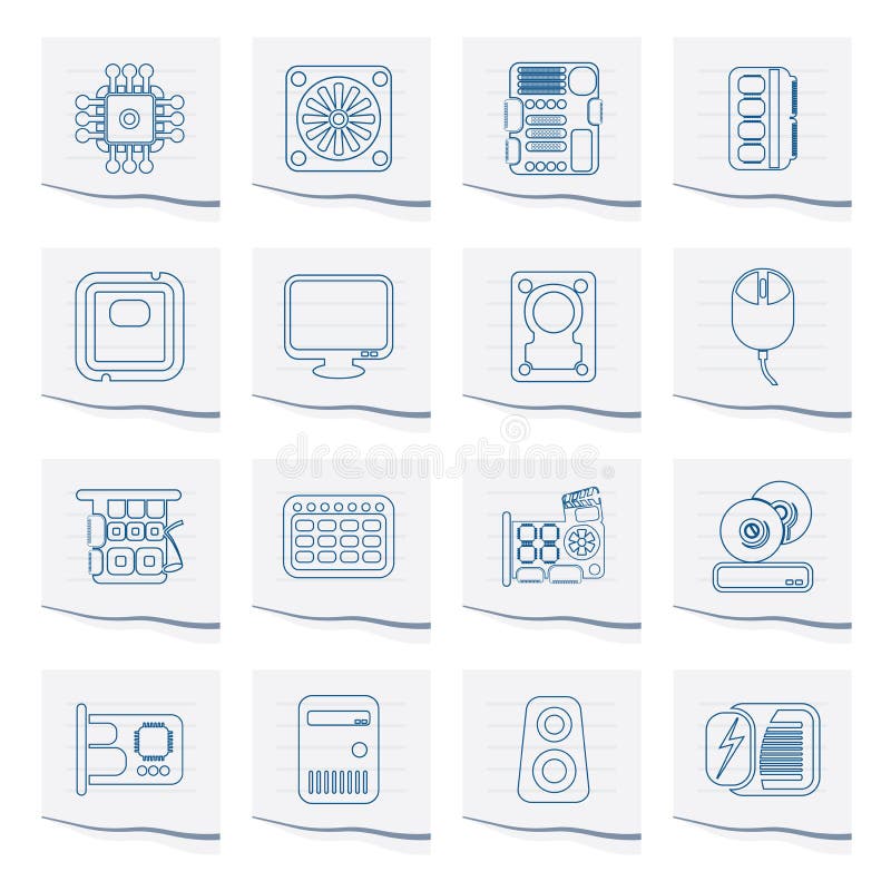 Computer Performance and Equipment Icons on a Piece of Paper Stock ...