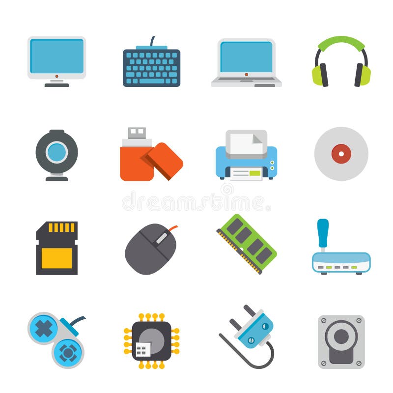 Computer Peripherals and Accessories Icons Stock Vector - Illustration ...