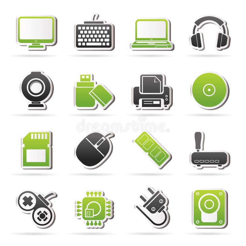 Computer Peripherals and Accessories Icons Stock Vector - Illustration ...