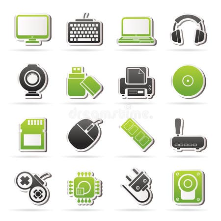 Computer Peripherals and Accessories Icons Stock Vector - Illustration ...