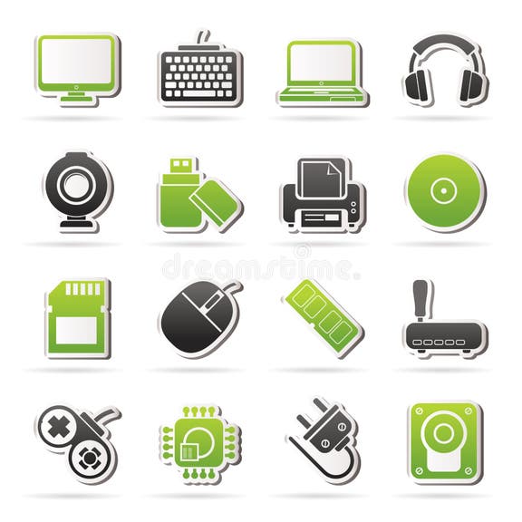 Computer Peripherals and Accessories Icons Stock Vector - Illustration ...