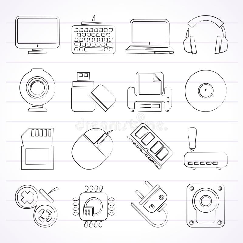 Computer Peripherals and Accessories Icons Stock Vector - Illustration ...