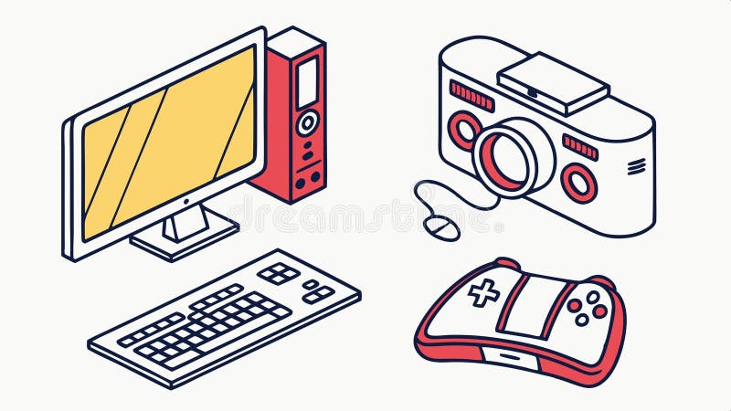 Computer and Peripherals, Desktop Setup Illustration Vector Design ...
