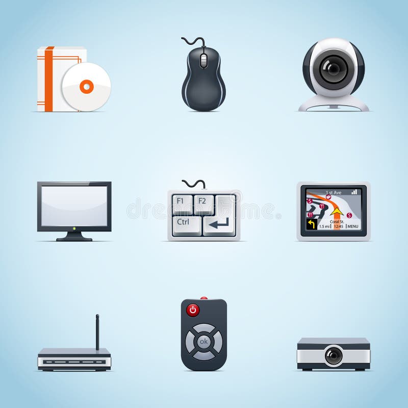 Computer Peripherals and Accessories Icons Stock Vector - Illustration ...