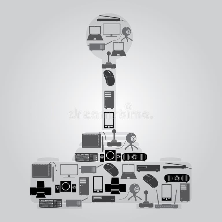Computer Peripherals Icons in Joystick Shape Stock Vector ...