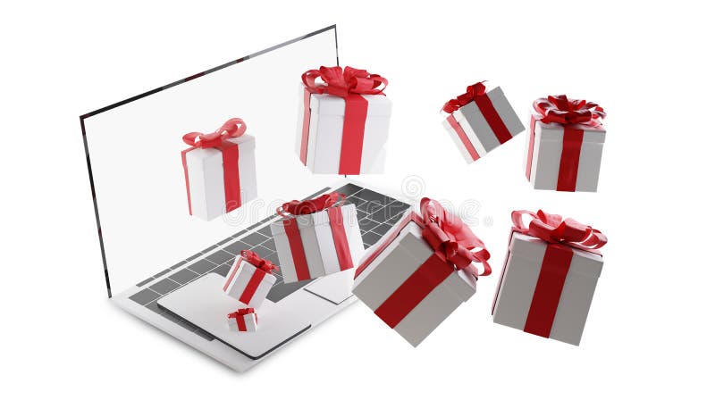 Computer Phone with Christmas Presents Isolated on White 3d ...