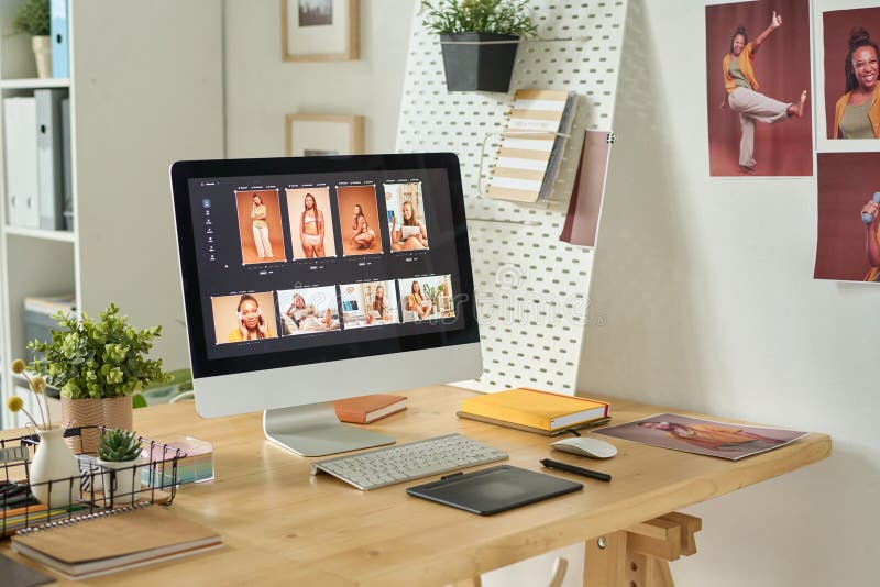 Computer in a Photo Studio Retouches Stock Photo - Image of computer ...