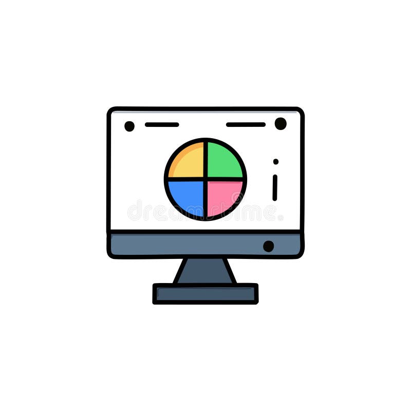 Computer with Pie Chart Icon, Vector Illustration, Filled Flat Design ...