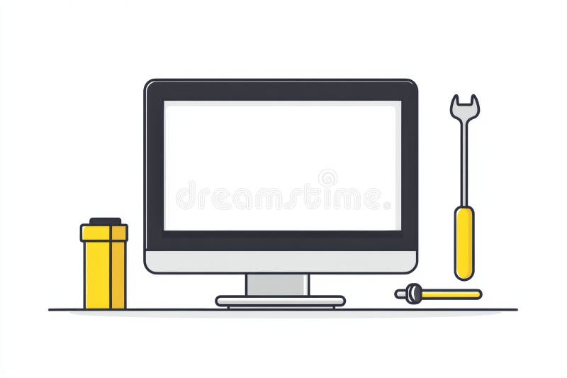 A Computer is Placed on a Clean Desk Alongside a Yellow Screwdriver and ...