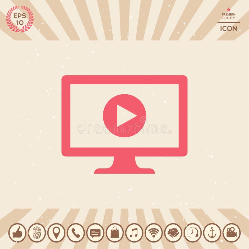 Computer with Play Button Icon Stock Vector - Illustration of audio ...