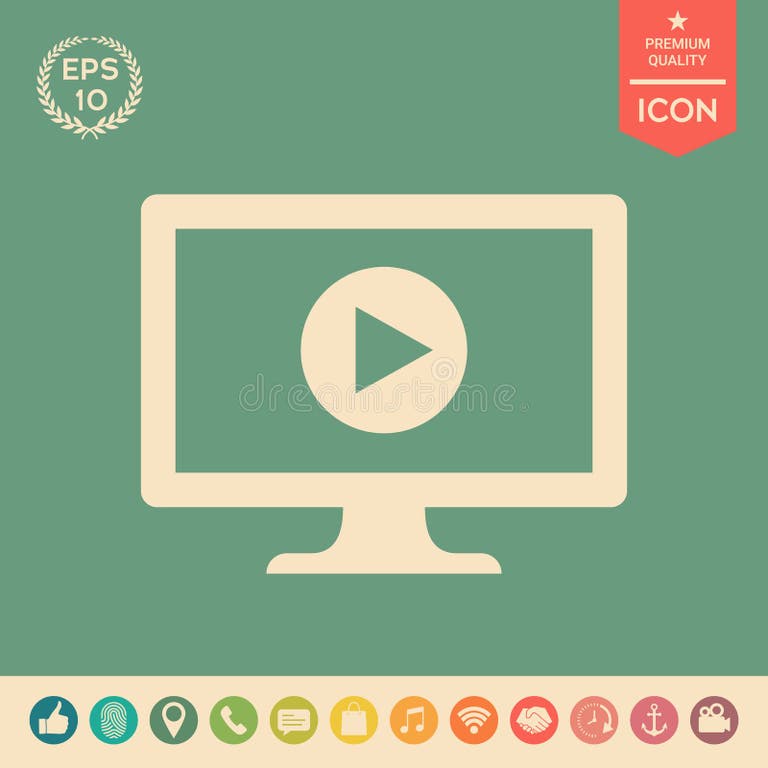 Computer with Play Button Icon Stock Vector - Illustration of equipment ...