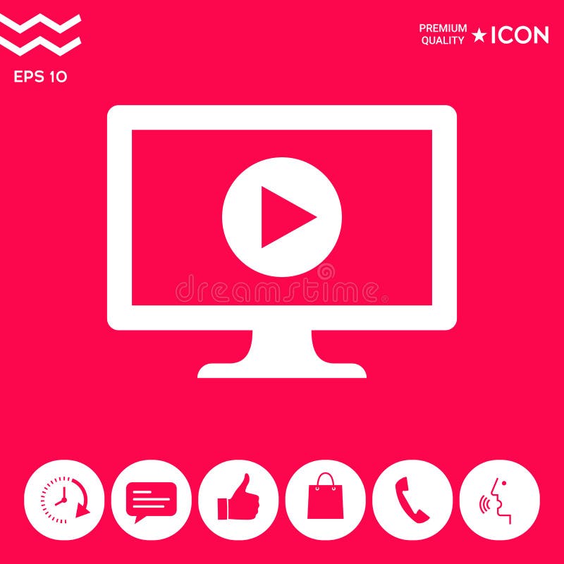 Computer with Play Button Icon Stock Vector - Illustration of isolated ...