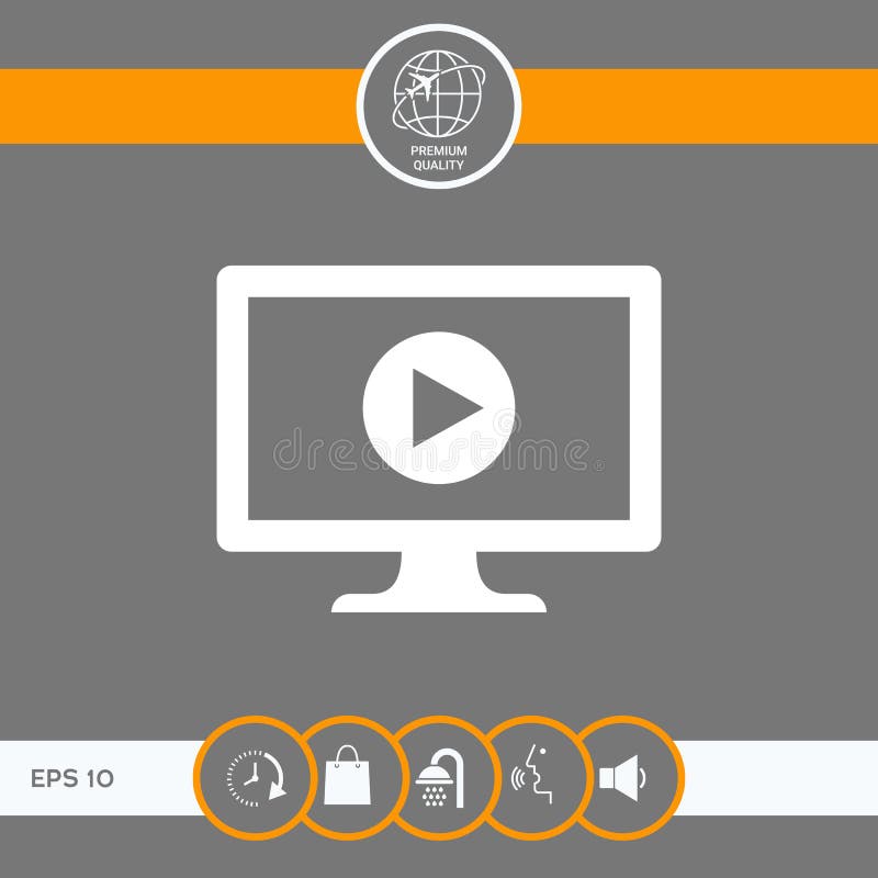 Computer with Play Button Icon Stock Vector - Illustration of equipment ...