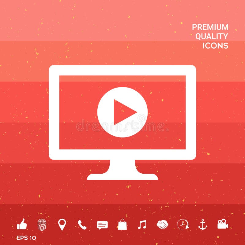 Computer with Play Button Icon Stock Vector - Illustration of ...