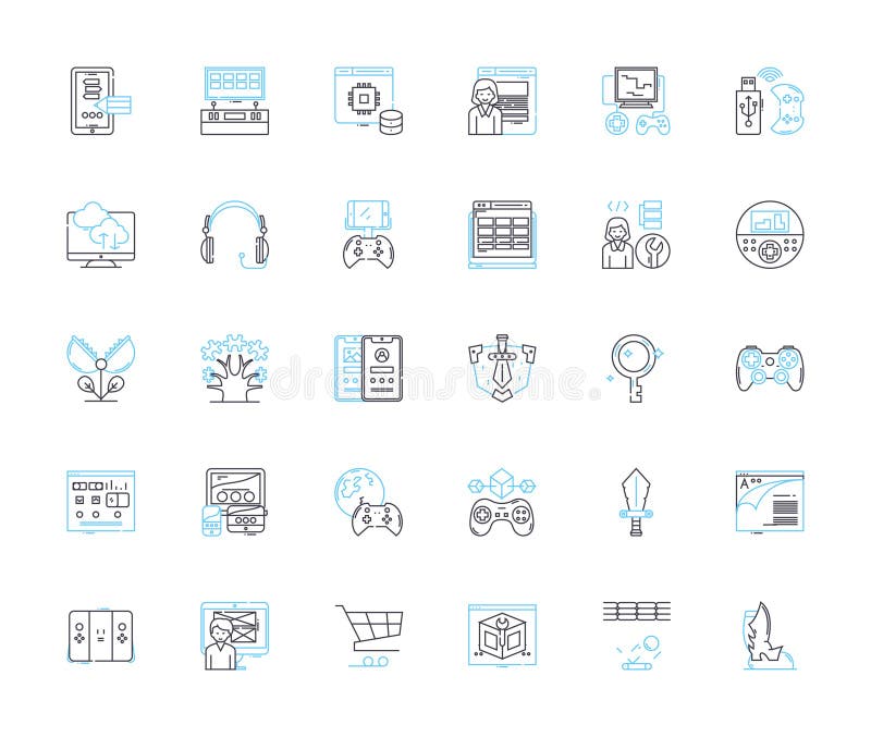Computer Play Linear Icons Set. Gaming, Streaming, Simulations ... Computer Play Linear Icons Set. Gaming, Streaming, Simulations ...