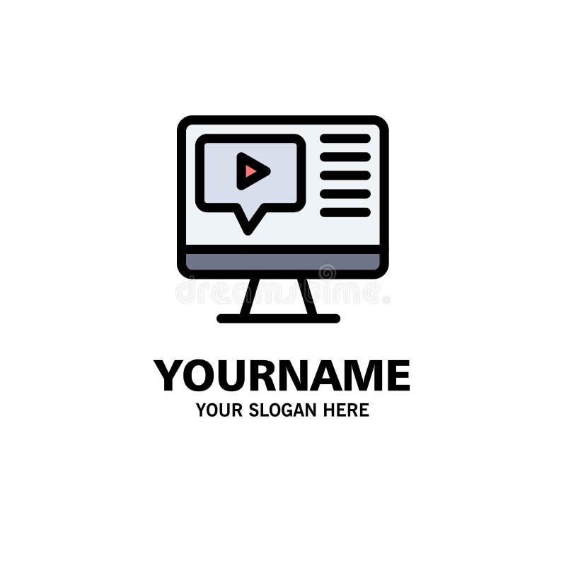 Computer, Play, Video, Education Business Logo Template. Flat Color ...