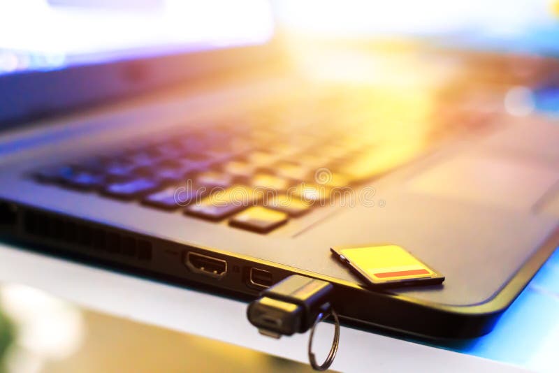 Computer Port and Flash Drive and Memory Card. Stock Image - Image of ...