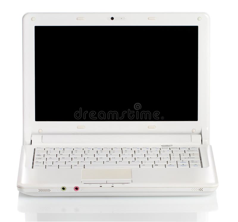 Computer Portatile Aperto Di Bianco Con Lo Schermo Nero Fotografia ...