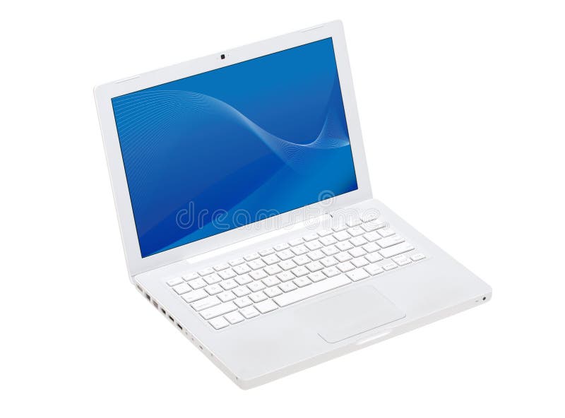 Computer Portatile Bianco Con La Carta Da Parati Dello Schermo Blu ...