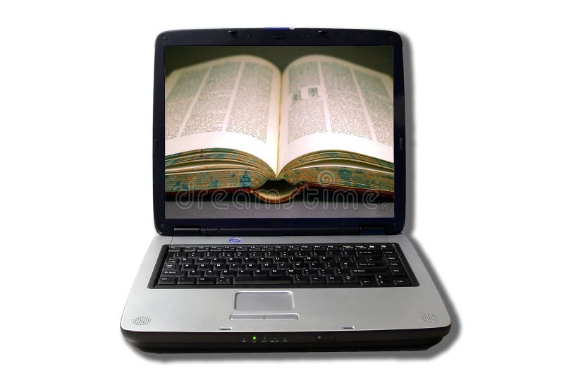 Laptop Con Libro Aperto Sullo Schermo Immagine Stock - Immagine di ...