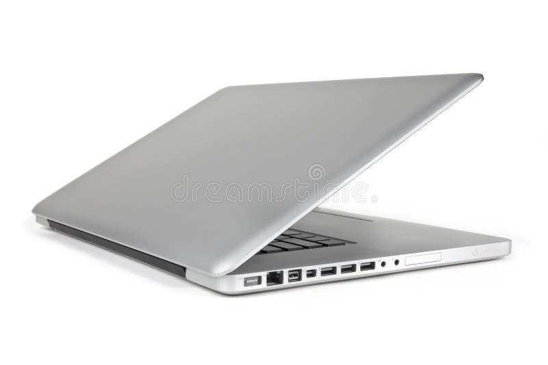 Laptop Metallico Semiaperto Visto Di Lato Immagine Stock - Immagine di ...