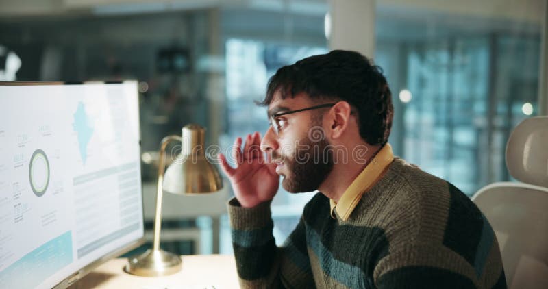 Computer, Portfolio and Stress with Business Man at Desk in Office for ...