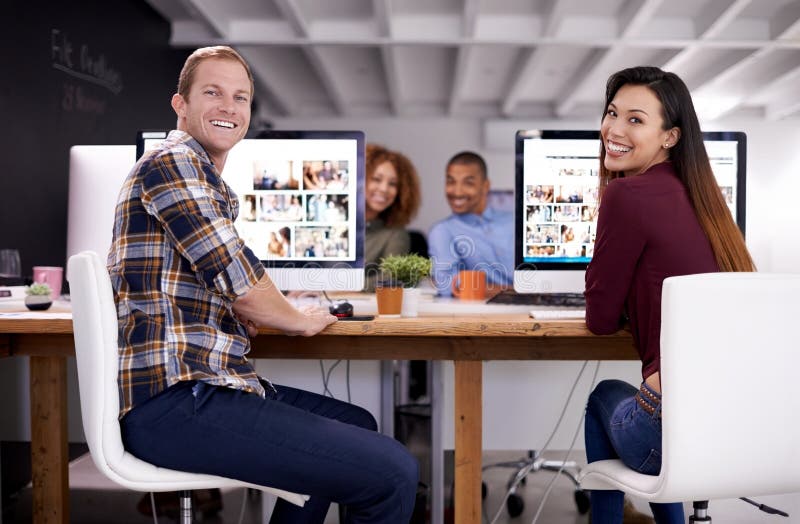 Computer, Portrait and Business People in Office at Desk for Support ...