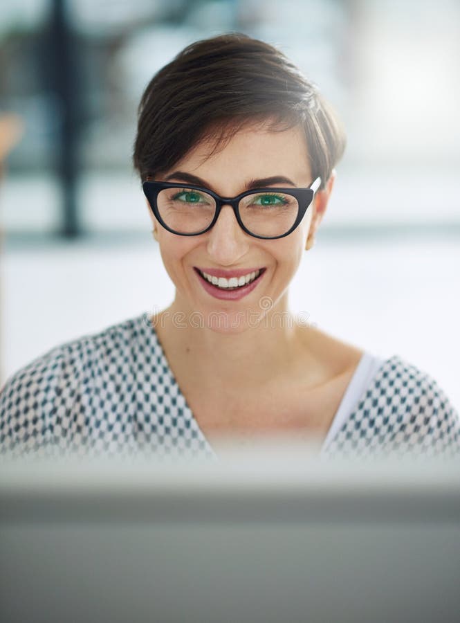 Computer, Portrait and Smile with Business Woman in Office for Online ...