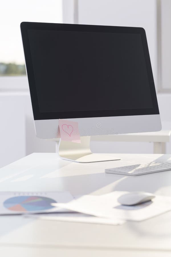 Computer with Post-it Note with Heart Drawing Stock Photo - Image of ...