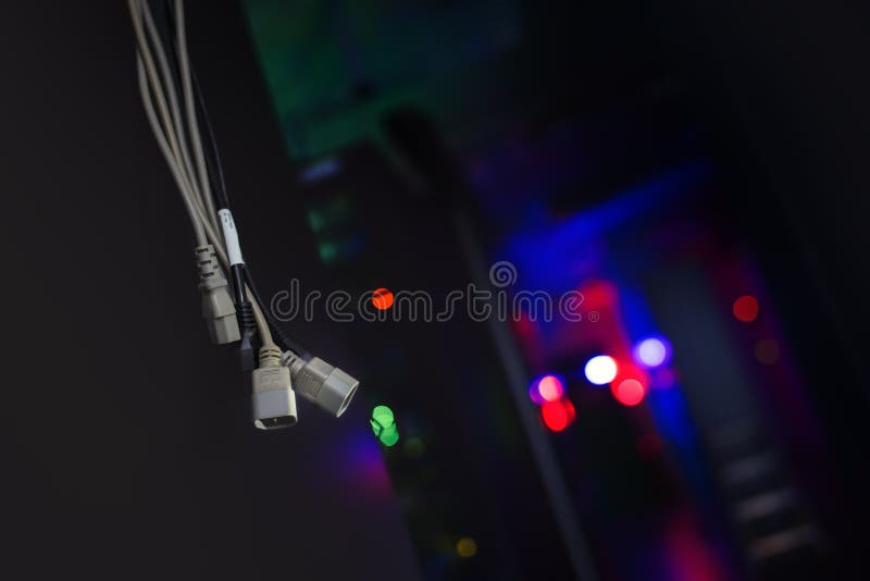 Computer Power Cord Cables Hanging in the Server Room Illuminated only ...