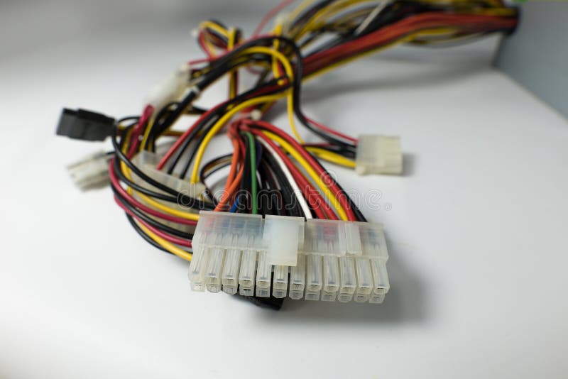 Computer Power Supply Cables on a White Stock Image - Image of ...