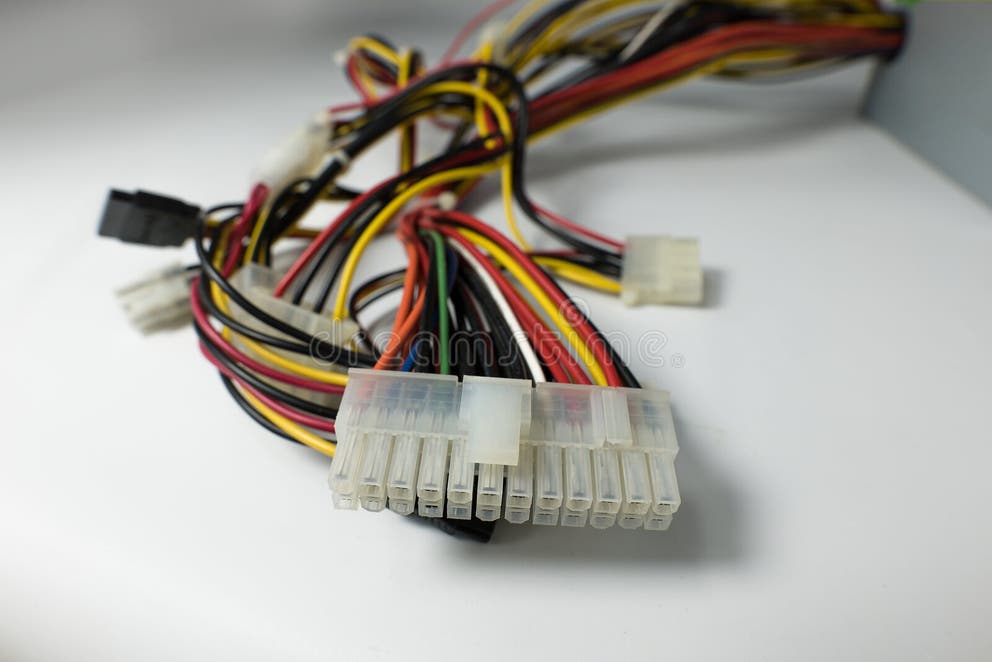 Computer Power Supply Cables on a White Stock Image - Image of ...