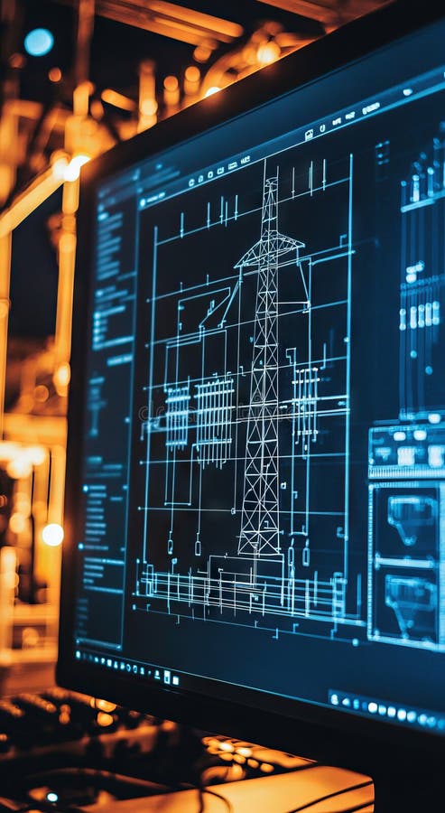 A Computer Presenting a CAD Electrical Project Highlighting a Power ...