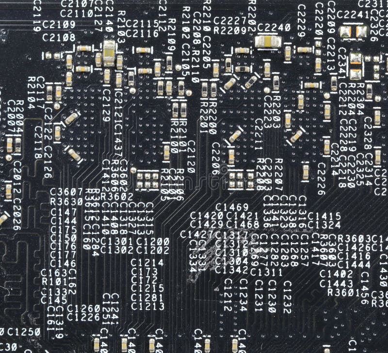 Computer Printed Circuit Board with Electronic Components after Used ...