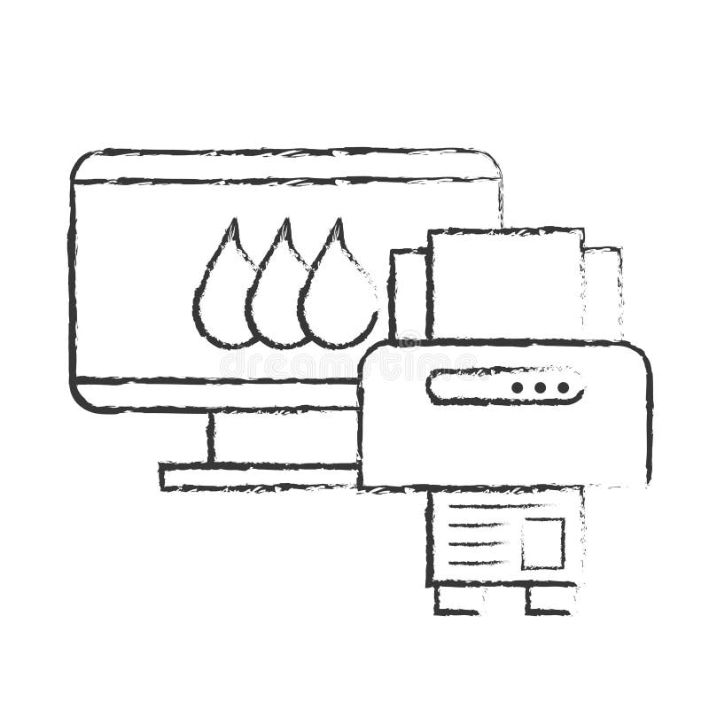 Computer and Printer Devices Graphic Design Tool Stock Illustration ...