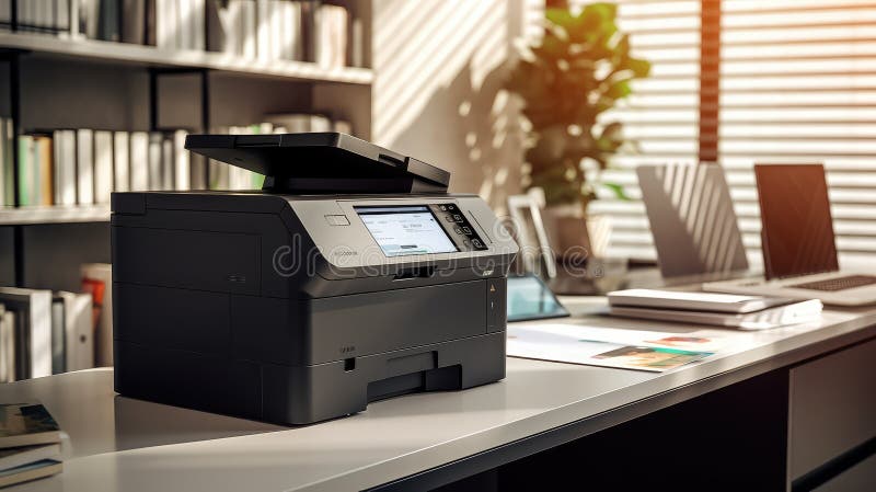 Computer printer in office stock illustration. Illustration of design ...