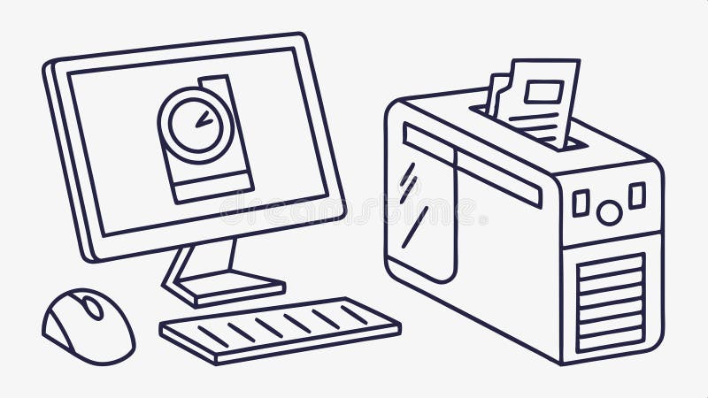 Computer and Printer Vector. Office Equipment for Technology and ...