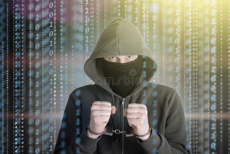 Computer Privacy Attack. Hackers Programmer Look on Screen and Forcibly ...