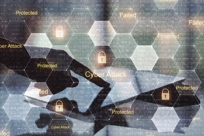 Internet Security Concept with Hand Using Digital Tablet and Digital ...