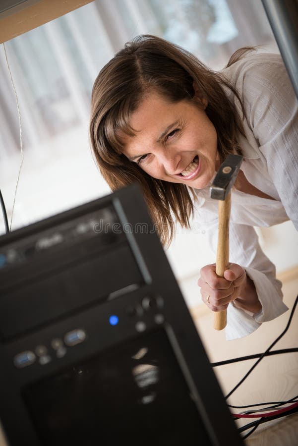 Computer Problems - Angry Business Woman Stock Photo - Image of ...