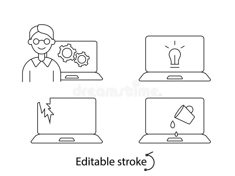 Computer Problems Outline Icons Set. Computer Crash Stock Vector ...