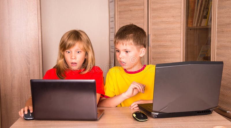 Computer Problems. Stressed Children Having Computer Problems Stock ...