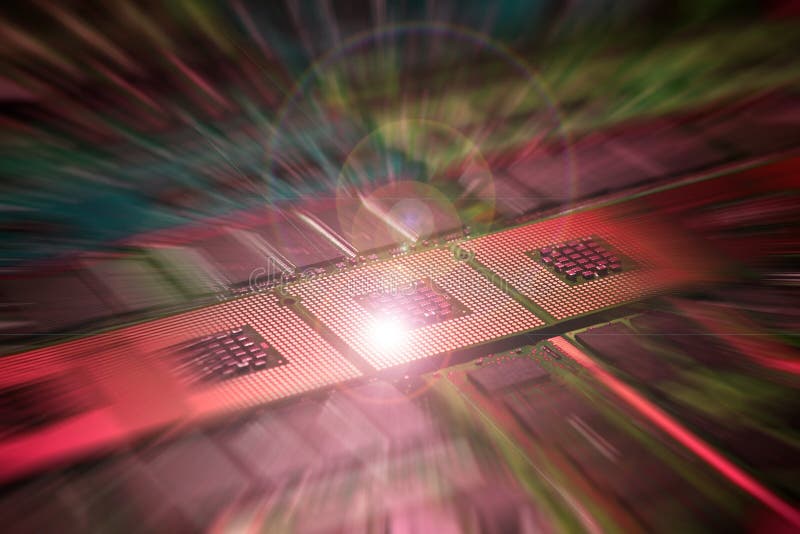 Computer Processor Aligned with Light Effects. Stock Image - Image of microchip, gold: 94874585