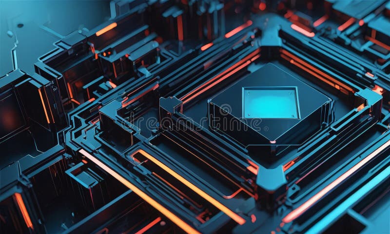Computer Processor with Blue Light Shining on it Stock Illustration ...