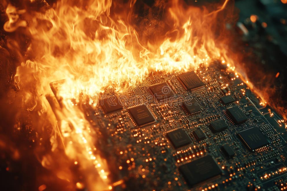 Computer Processor Catching Fire on Circuit Board Stock Photo - Image ...