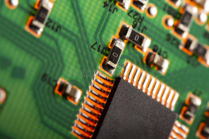 Computer Processor Chip on a Circuit Board with Microchips and Other ...