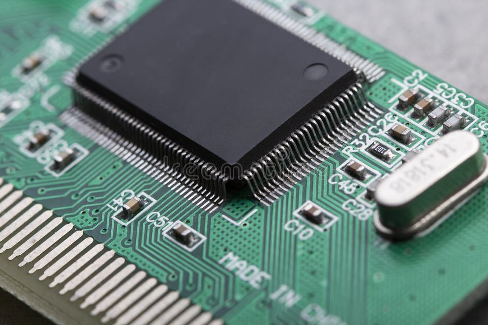 Computer Processor Chip on a Circuit Board with Microchips and Other ...
