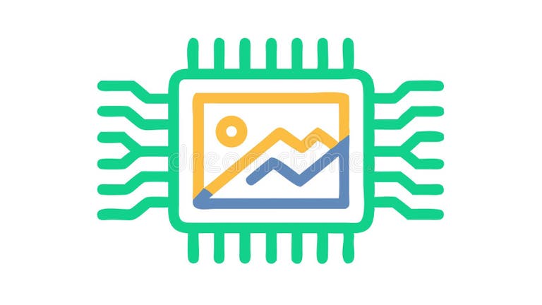 Computer Processor Chip with Landscape Image Display, Vector Design ...