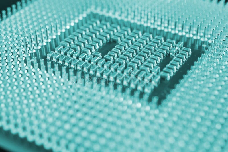 Computer Processor Close-up. Dark Blue Green or Turquoise Tinted ...