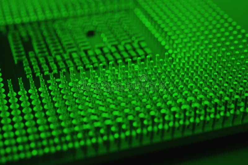 Computer Processor Close Up. Dark Green Tinted Background or Backdrop ...